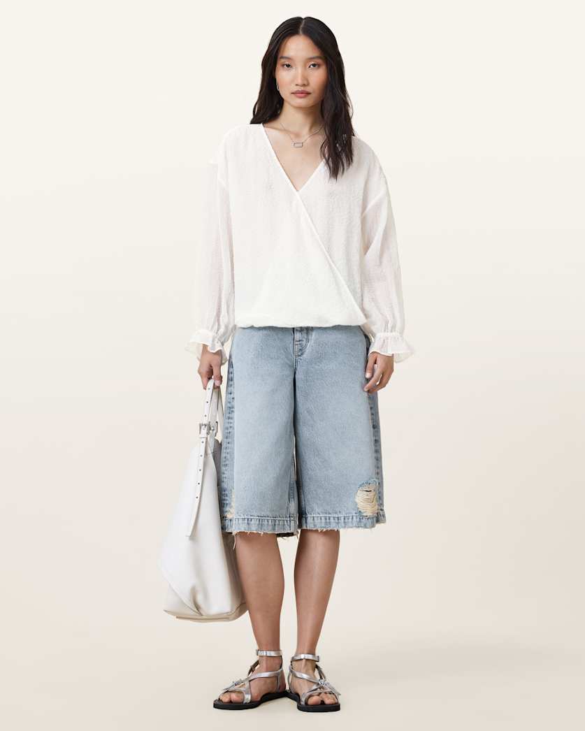 Penny Wrap Over Shirt Chalk White | ALLSAINTS